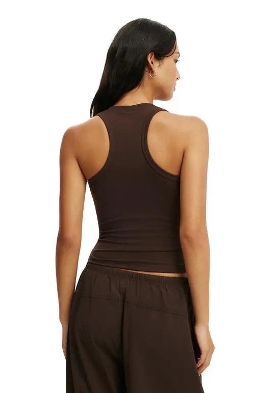 Cotton:on Active Ultra Soft Plunge Front Racer Tank - French Roast