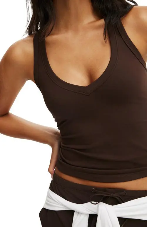Cotton:on Active Ultra Soft Plunge Front Racer Tank - French Roast