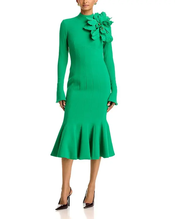 SERGIO HUDSON Tulip Wool Crepe Midi Dress