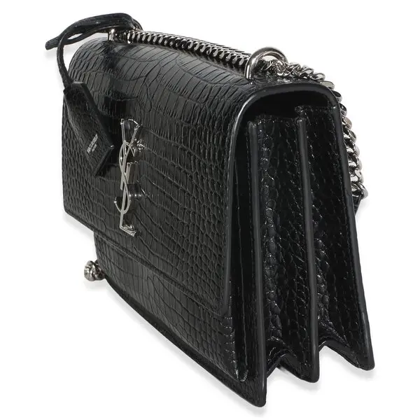 Saint Laurent Croc Embossed Calfskin Monogram Sunset Bag