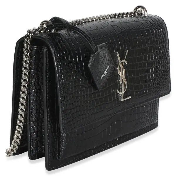 Saint Laurent Croc Embossed Calfskin Monogram Sunset Bag