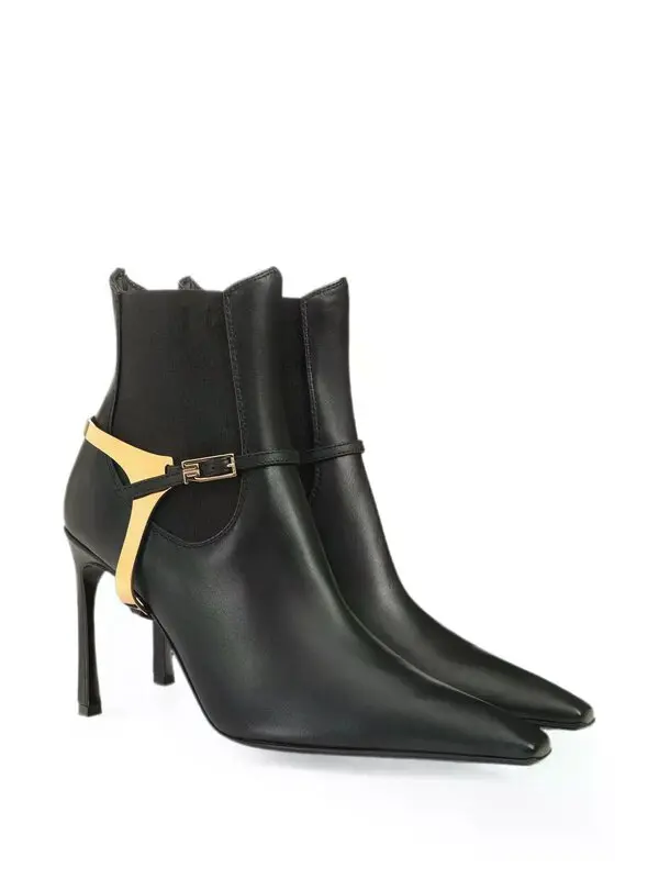 SERGIO ROSSI Spur Buckled Leather Ankle Boots