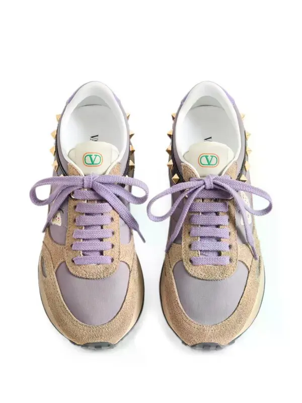 Valentino Garavani Stud Up Trainers In Split Leather And Nylon With Butterfly Embroidery - Purple