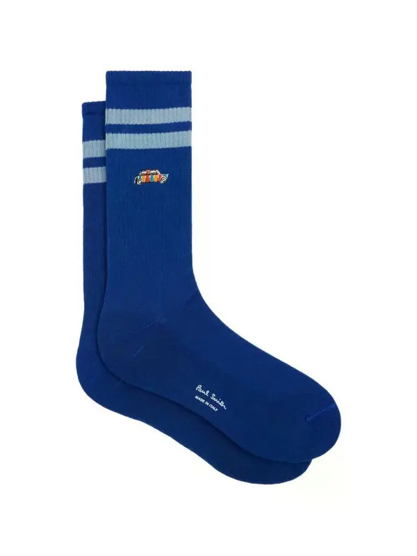 Paul Smith Car-embroidered Striped Socks - Blue