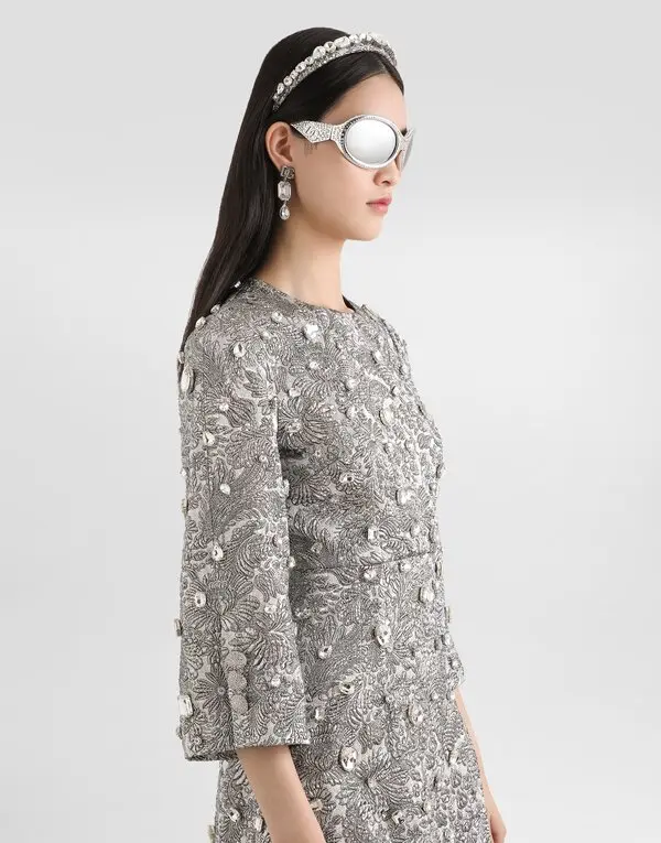 Dolce & Gabbana Floral Lamé Jacquard Dress With Embroidery
