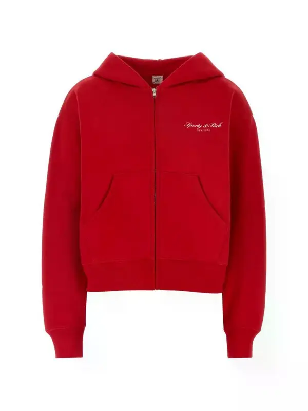 Sporty & Rich Logo-print Zip-up Hoodie - Red