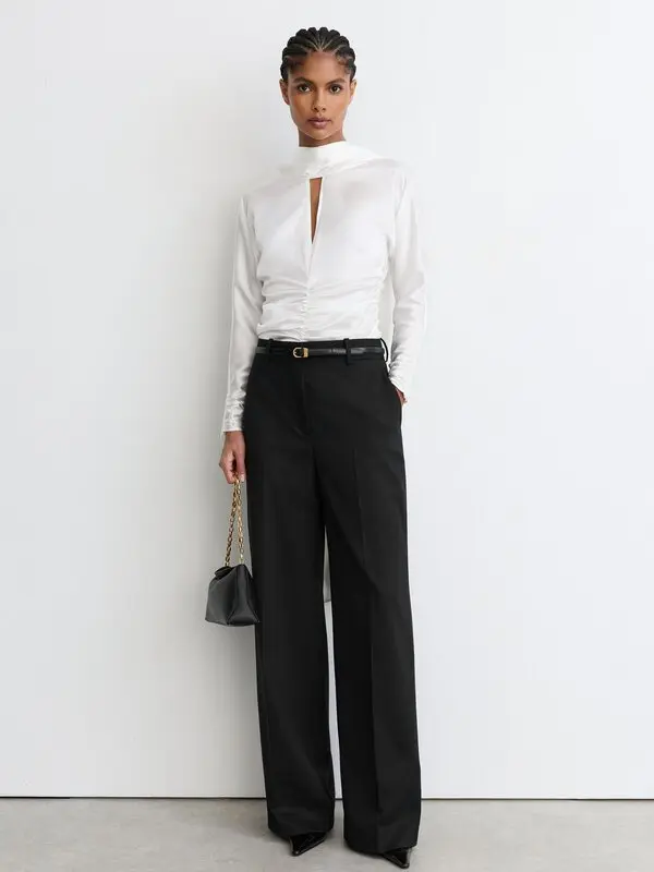 REISS Ceres Satin Ruched Cape-detail Blouse