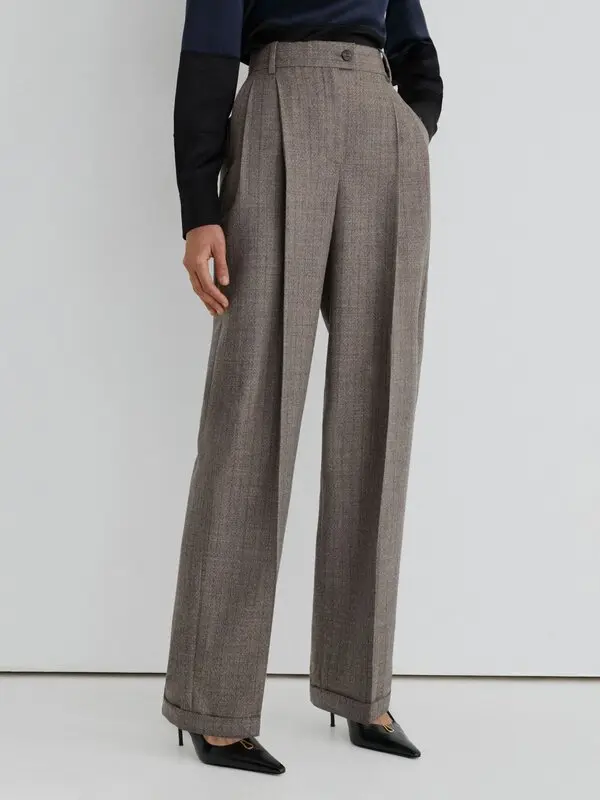 ATELIER Wool Wide-leg Double-pleat Trousers