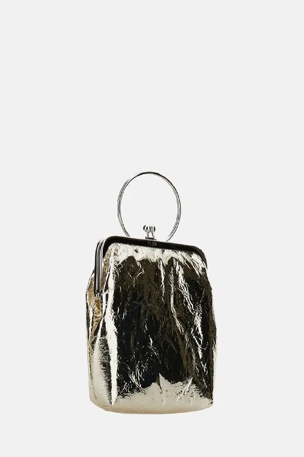 Plan C Pouch Rettangolare Laminata In Pelle Crinkle