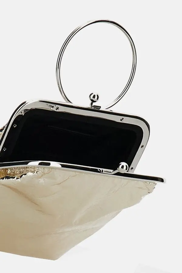 Plan C Pouch Rettangolare Laminata In Pelle Crinkle