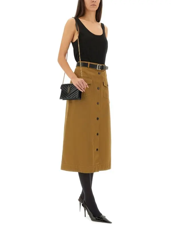 Saint Laurent Midi Skirt With Buttons - Cream