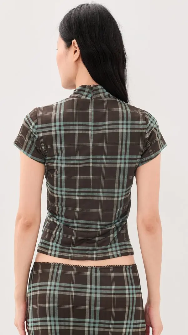 ANOTHER GIRL High Neck Check Print Mesh Top
