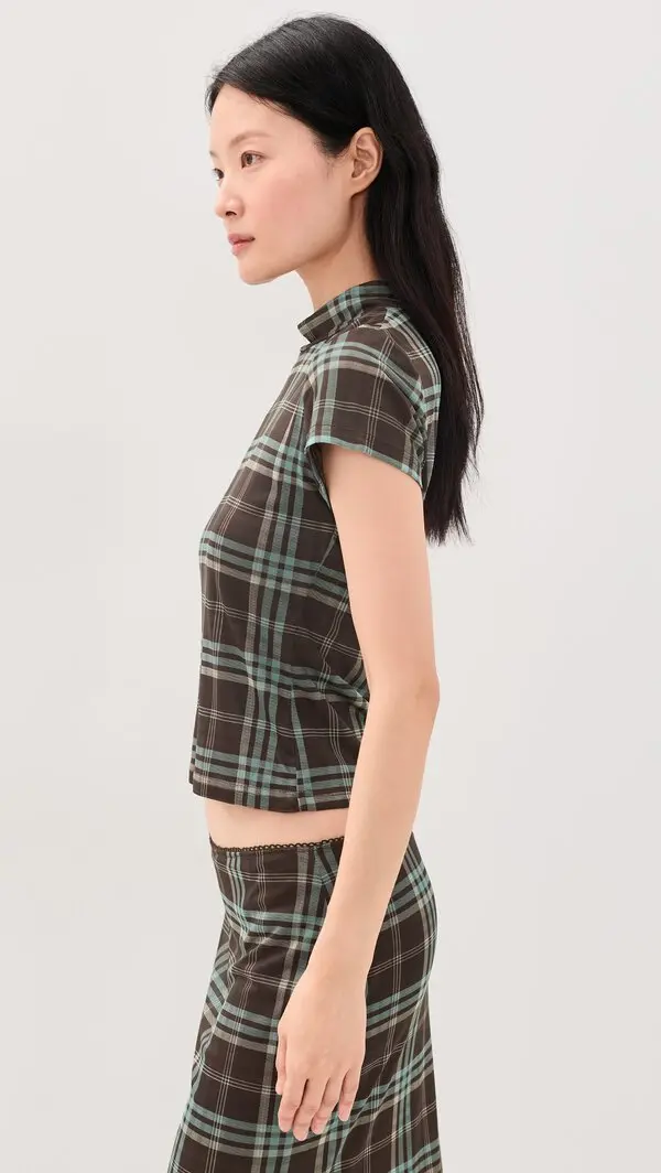 ANOTHER GIRL High Neck Check Print Mesh Top