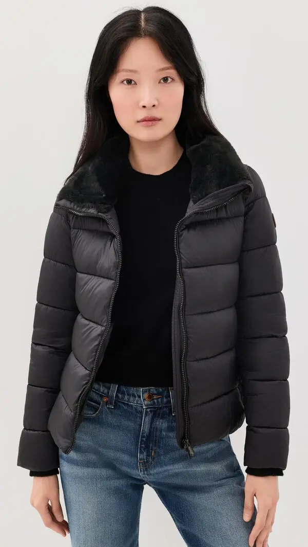 SAVE THE DUCK Mei Faux Fur Trim Quilted Coat