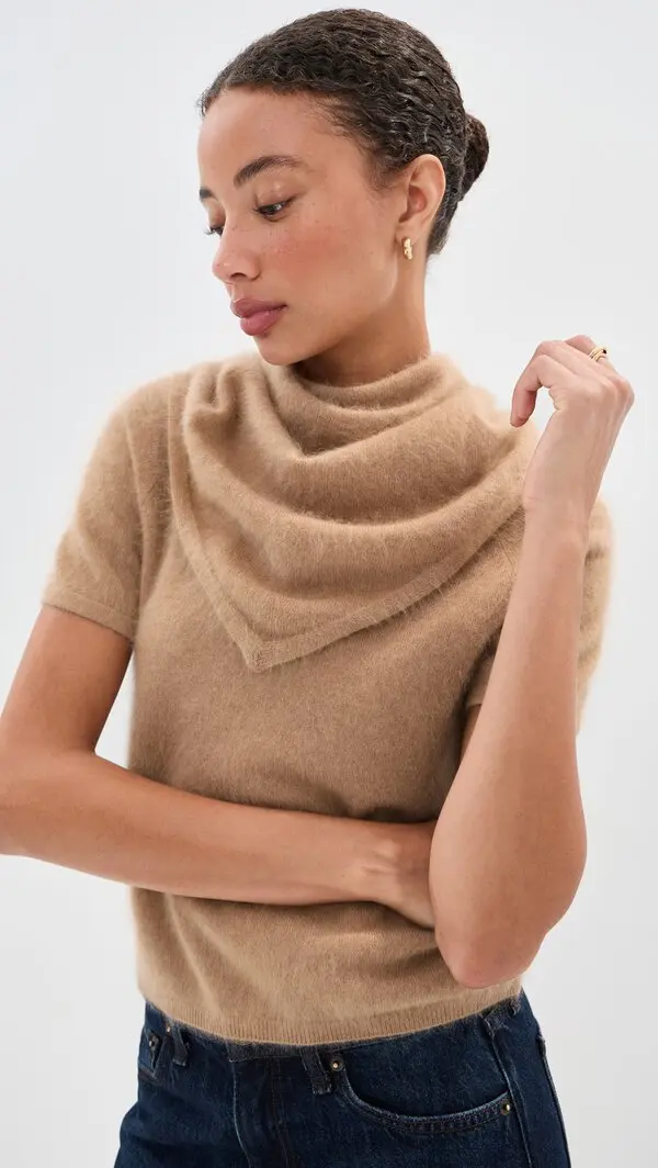 LE BOP Brushed Cashmere Bandana Scarf - Light Camel
