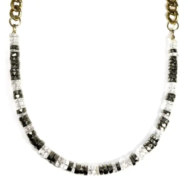 Rachel Nathan Rock Quartz & Pyrite Heishi Necklace