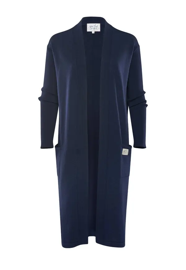 YOU LOOK PERFECT Cardigan Blossom, Long Merino Cardigan With Pockets - Blue
