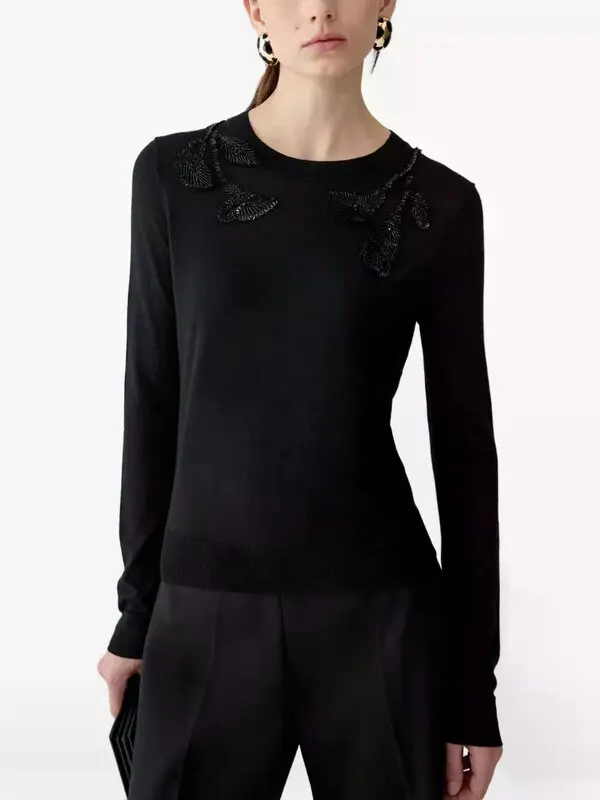 Carolina Herrera Bead-embroidered Floral-patch Sweater