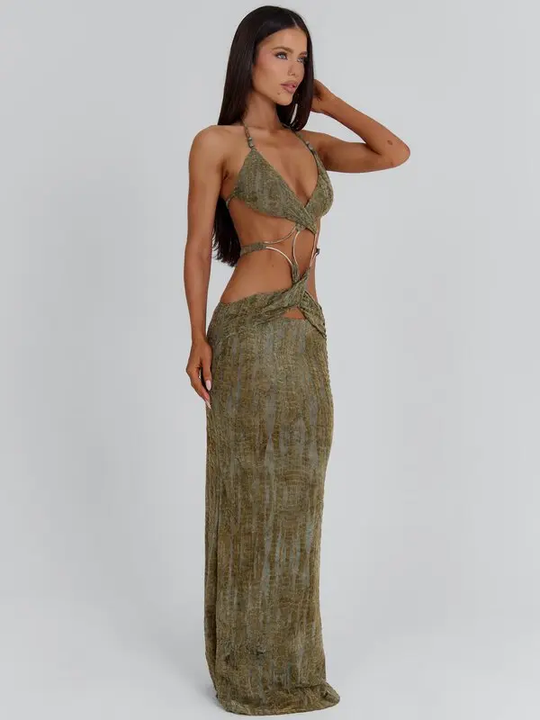 OUTCAST Slacia Maxi Dress Khaki - Green