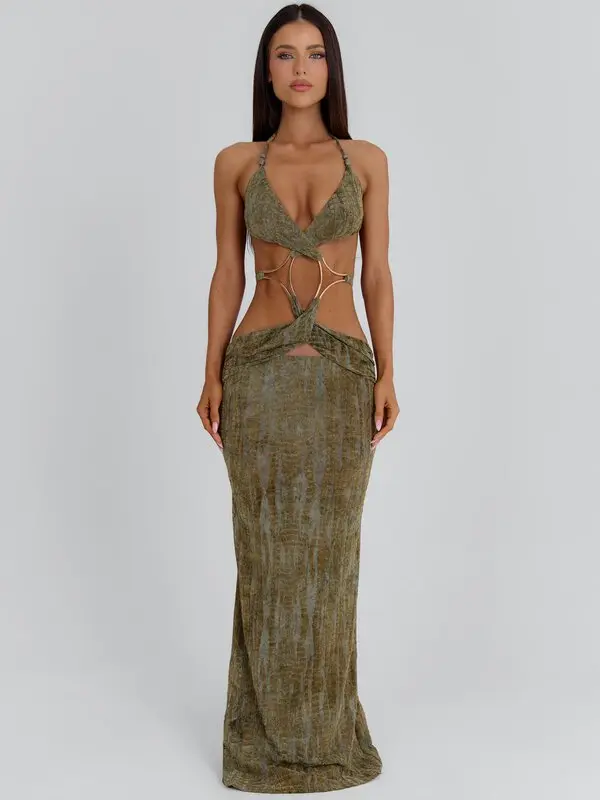 OUTCAST Slacia Maxi Dress Khaki
