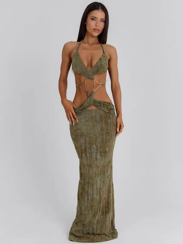 OUTCAST Slacia Maxi Dress Khaki