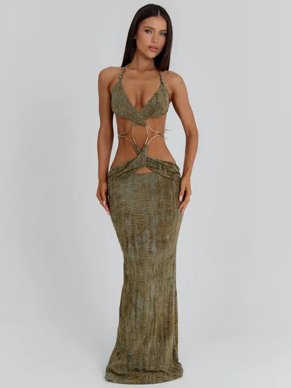 OUTCAST Slacia Maxi Dress Khaki