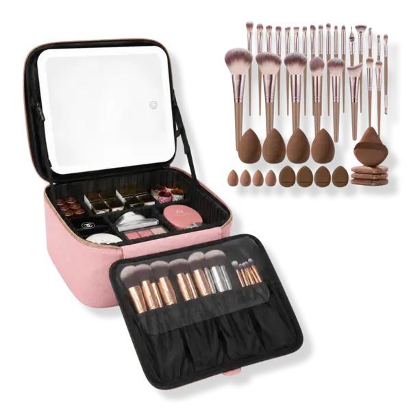 COSMOGLO Makeup Case With Brush & Sponge Set