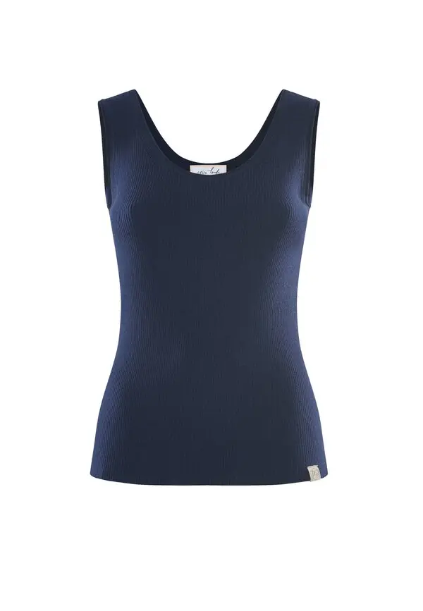 YOU LOOK PERFECT Top Blossom, Ribbed Merino Top With Round Neck - Blue