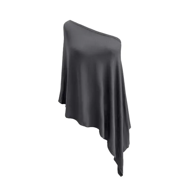 JJWINKS The Muse Top Two-piece Off-shoulder Capelet Poncho, Charcoal Rib
