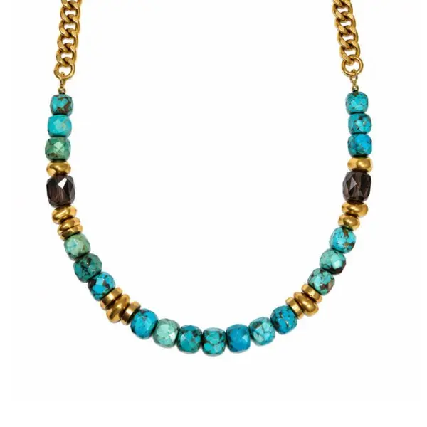 Rachel Nathan Turqouise & Ice Obsidian Curb Necklace