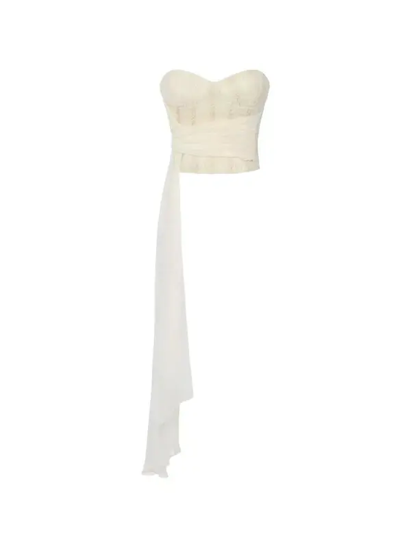Elisabetta Franchi Tweed Top With Sash - Neutrals
