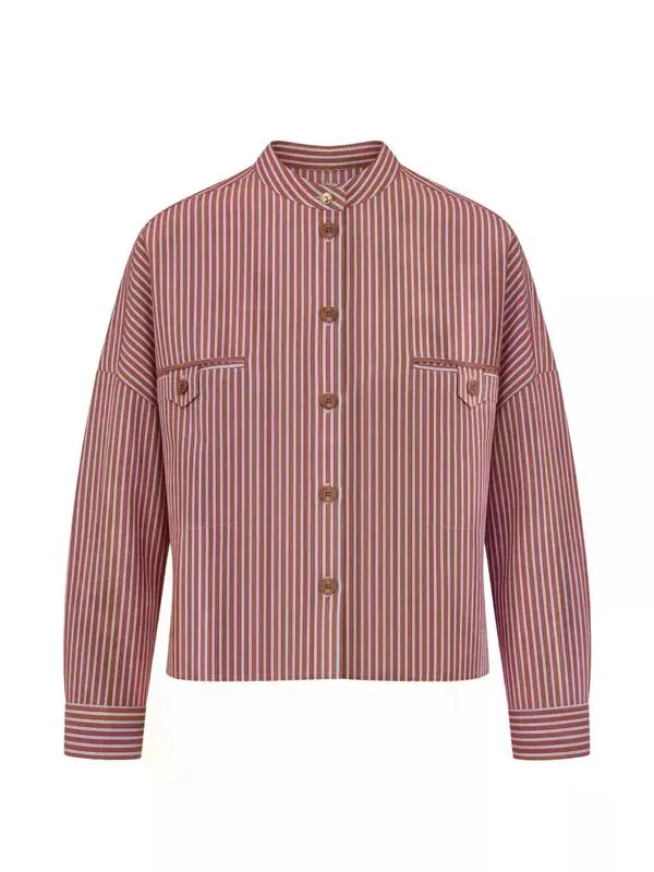 SESSUN Orregia Striped Band-collar Shirt