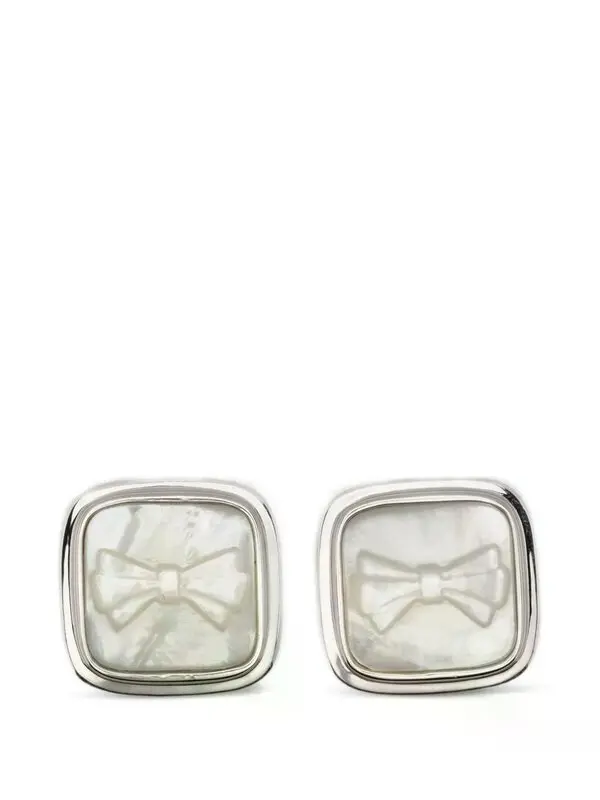 SHUSHU/TONG X Yvmin Bow-detail Square-frame Earrings - Silver