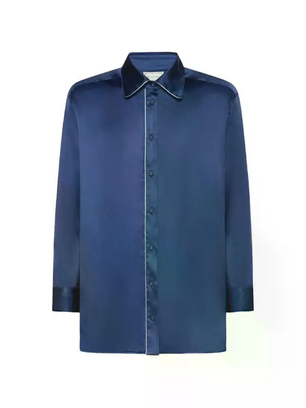 PIERRE-LOUIS MASCIA Mutka Piping-detail Silk Shirt - Blue