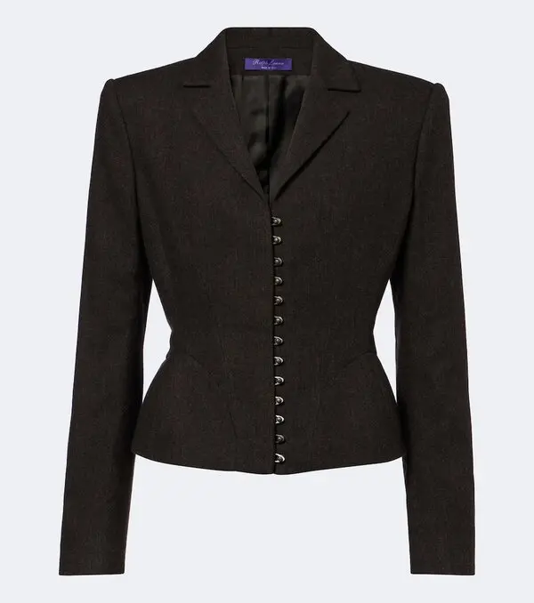 Ralph Lauren Herringbone Peplum Virgin Wool Blazer