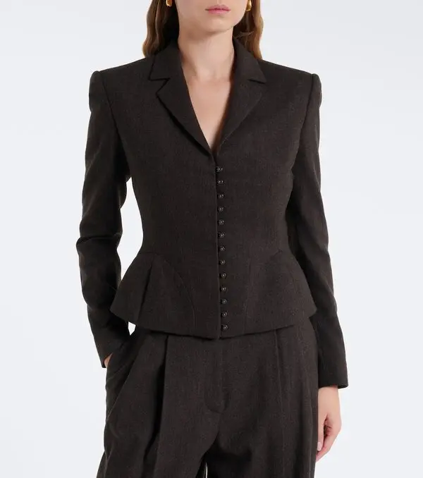 Ralph Lauren Herringbone Peplum Virgin Wool Blazer