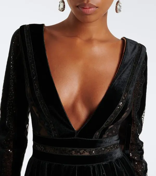 Costarellos Malena Sequined Lace And Velvet Gown