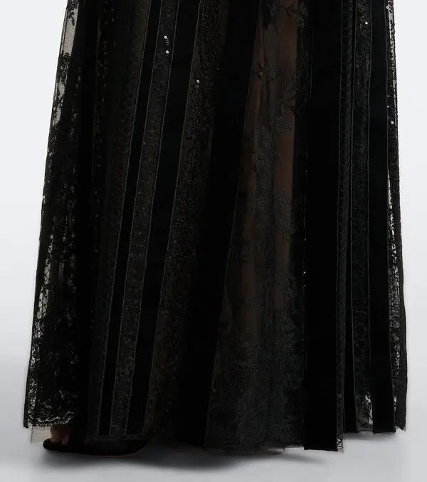 Costarellos Malena Sequined Lace And Velvet Gown