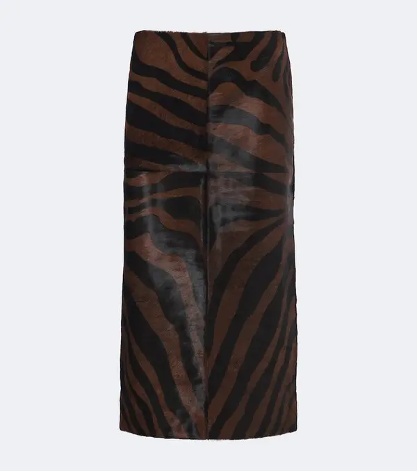 Simkhai Tobiana Zebra-print Calf Hair Midi Skirt - Brown