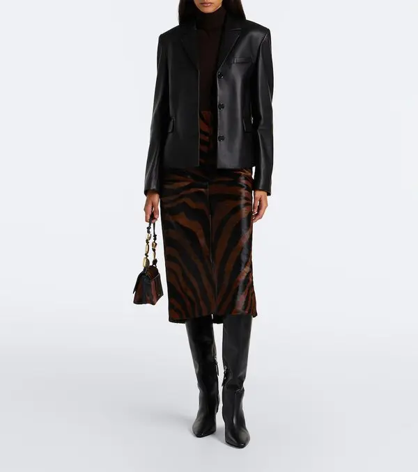 Simkhai Tobiana Zebra-print Calf Hair Midi Skirt