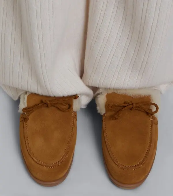 YVES SALOMON Shearling-lined Suede Mules - Beige
