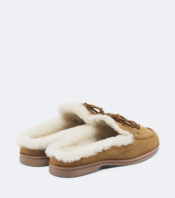 YVES SALOMON Shearling-lined Suede Mules - Beige