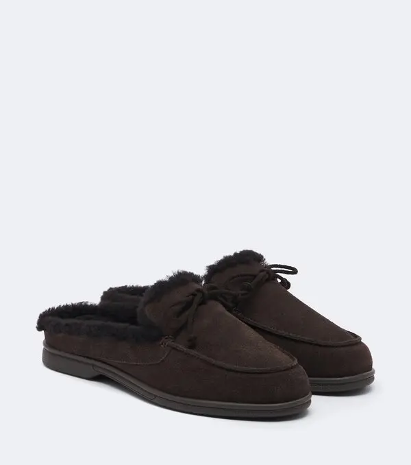 YVES SALOMON Shearling-lined Suede Mules - Brown