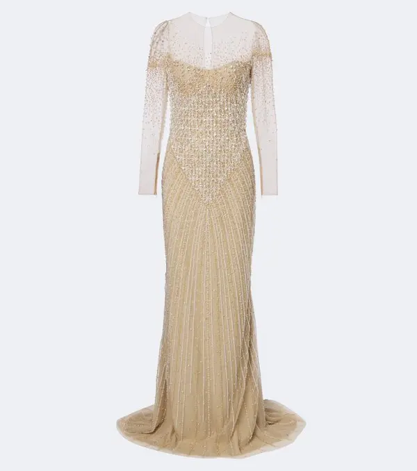 GEORGES HOBEIKA Embellished Tulle Gown - Beige