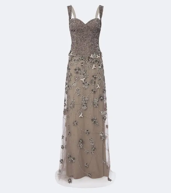 GEORGES HOBEIKA Embellished Tulle Gown - Grey