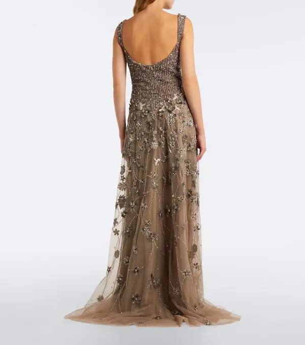 GEORGES HOBEIKA Embellished Tulle Gown - Grey