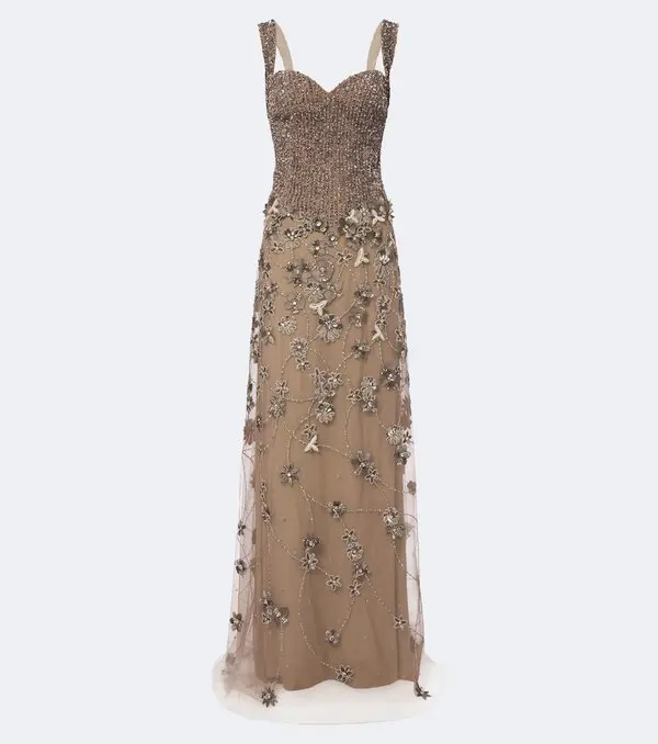 GEORGES HOBEIKA Embellished Tulle Gown - Grey