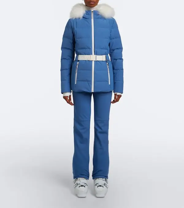YVES SALOMON Belted Shearling-trimmed Ski Jacket - Blue