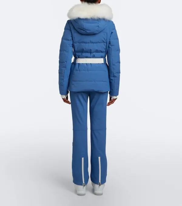 YVES SALOMON Belted Shearling-trimmed Ski Jacket - Blue