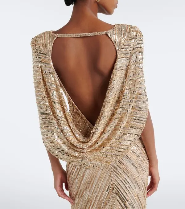 Jenny Packham Fiore Sequined Caped Gown